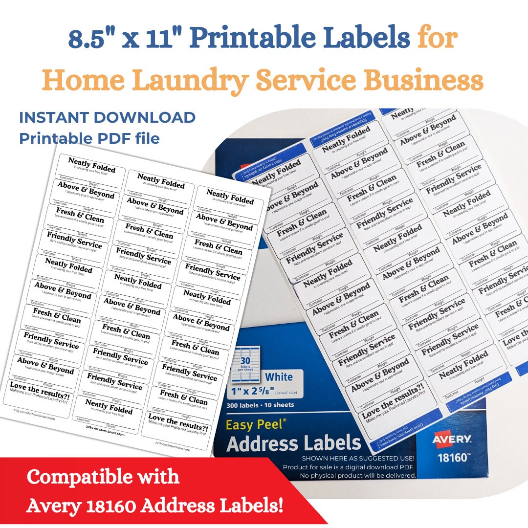 Printable Labels for Laundry Service - 8.5" X 11" PDF Download ...
