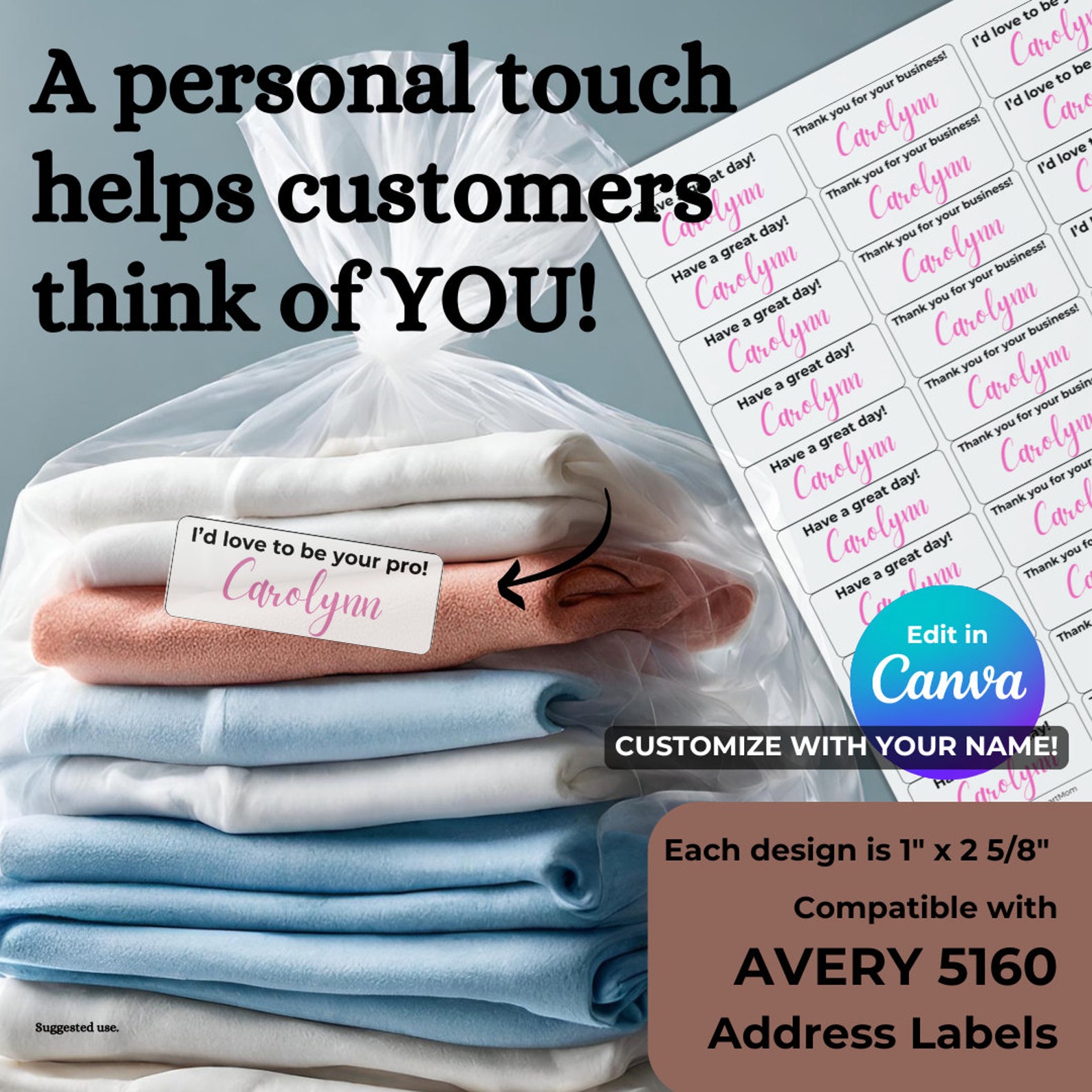 CUSTOM Printable Thank You Sticker - Editable Canva Template - Laundry ...