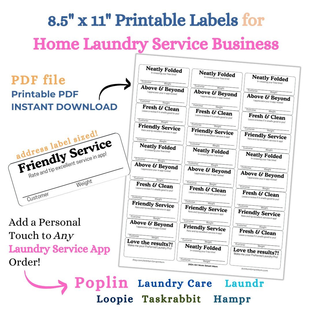 Printable Labels for Laundry Service - 8.5" X 11" PDF Download ...