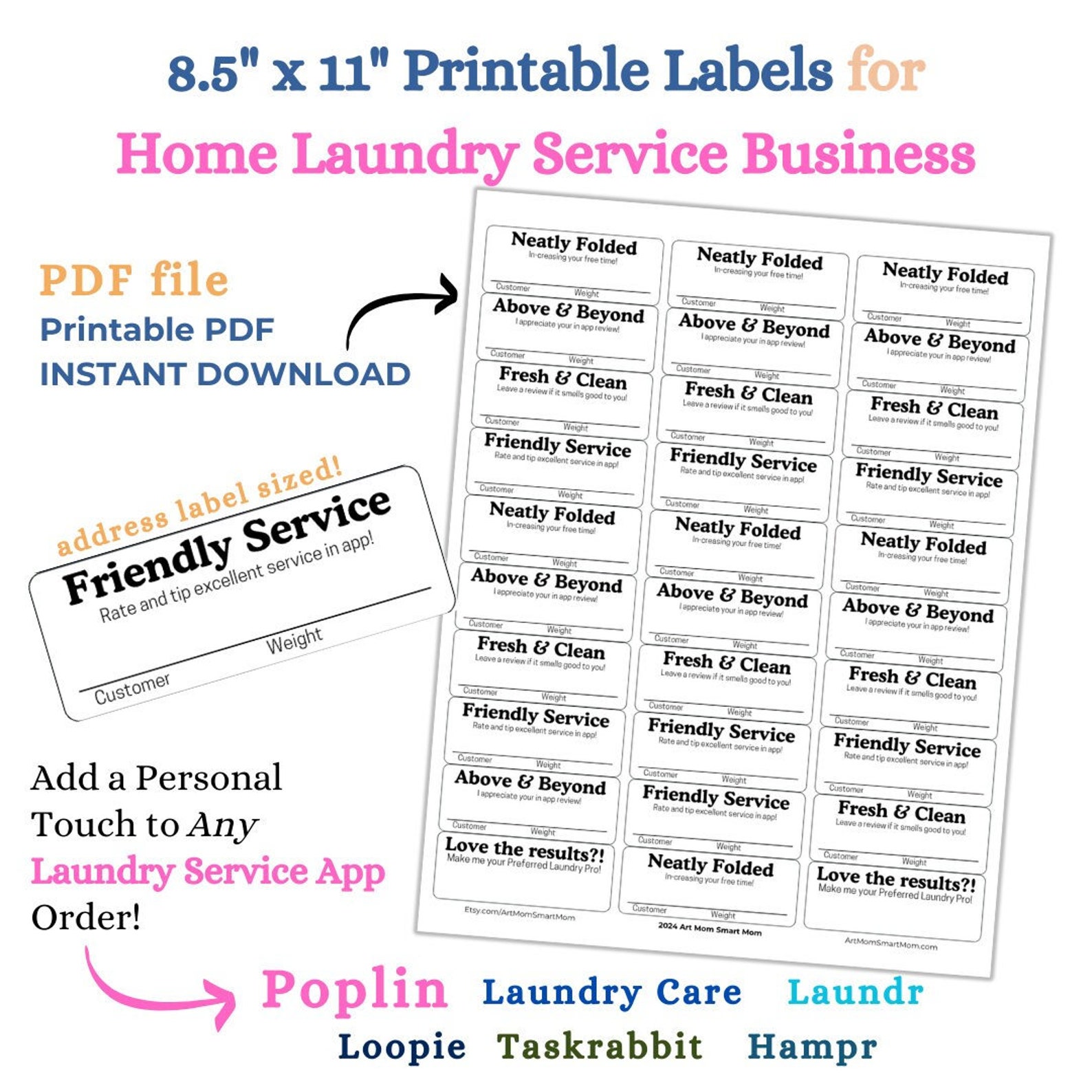Printable Labels for Laundry Service - 8.5" X 11" PDF Download ...