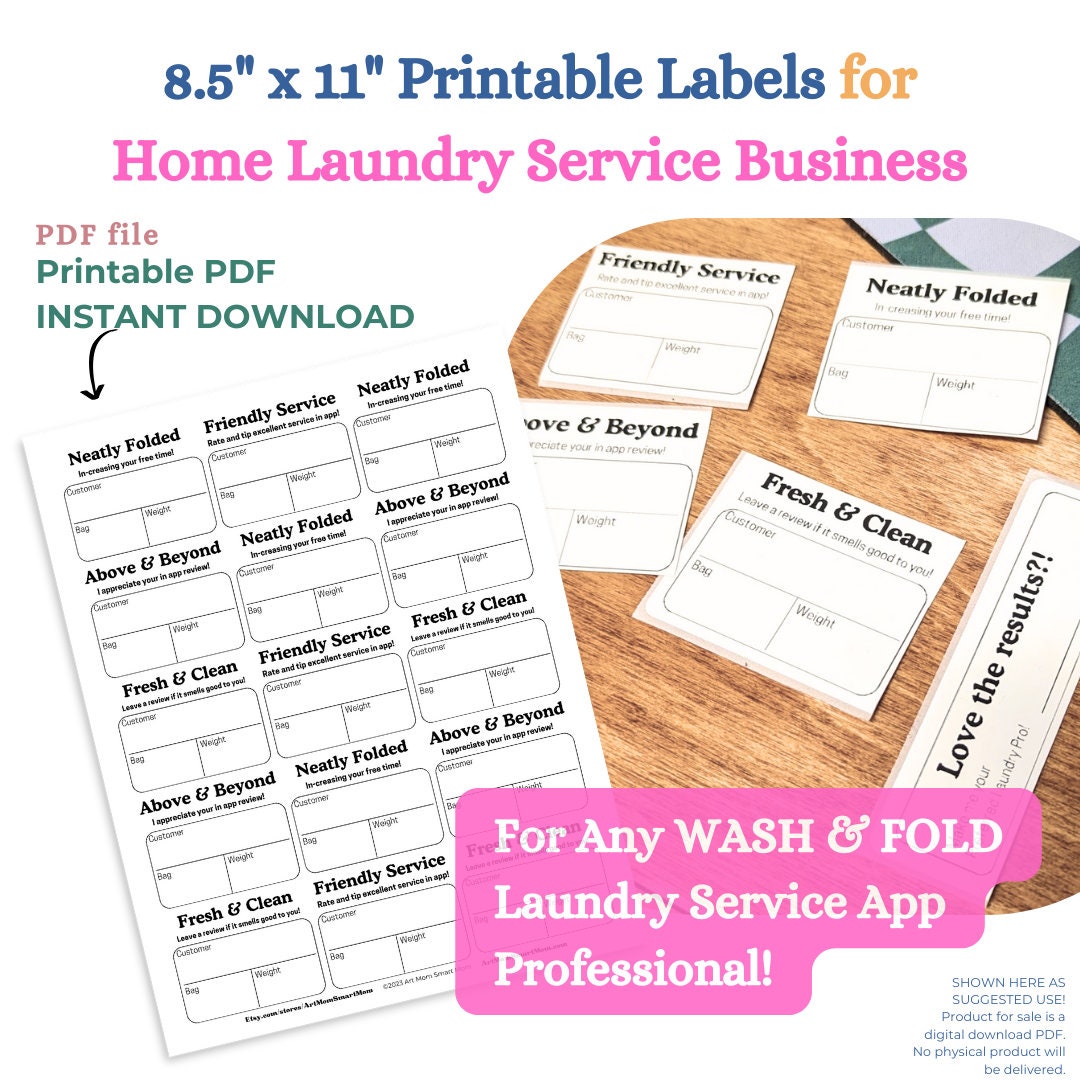 Printable Labels for WASH & FOLD Business - 8.5" X 11" Printable PDF ...