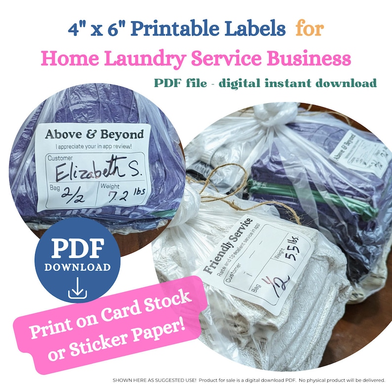 Printable 2" Labels for WASH & FOLD Business - Laundry Service App Bag ...