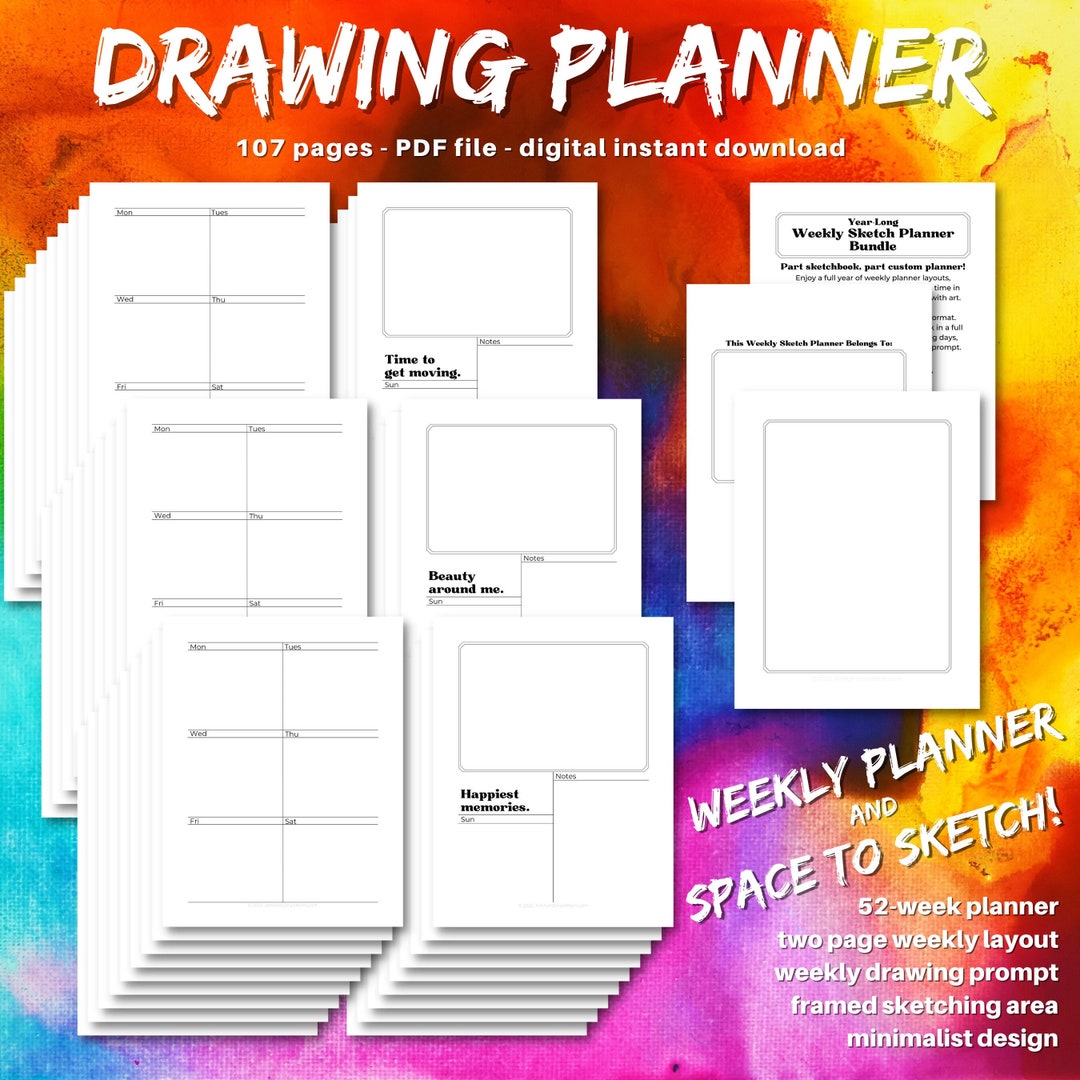 Year Long Weekly Sketch Journal Planner - Printable PDF Download - Etsy
