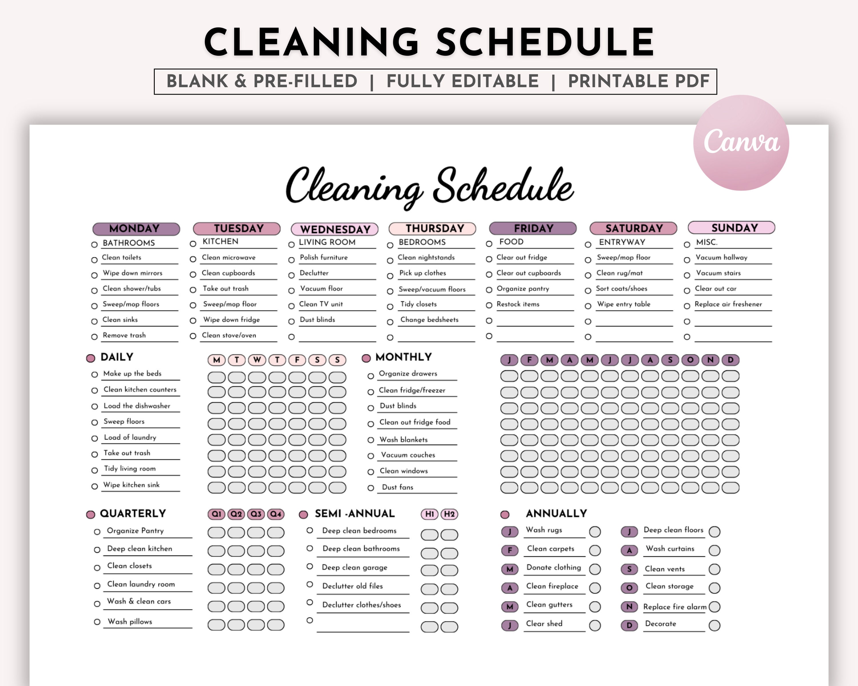 Editable Cleaning Schedule, Home Cleaning Routine, Weekly Family Chore ...