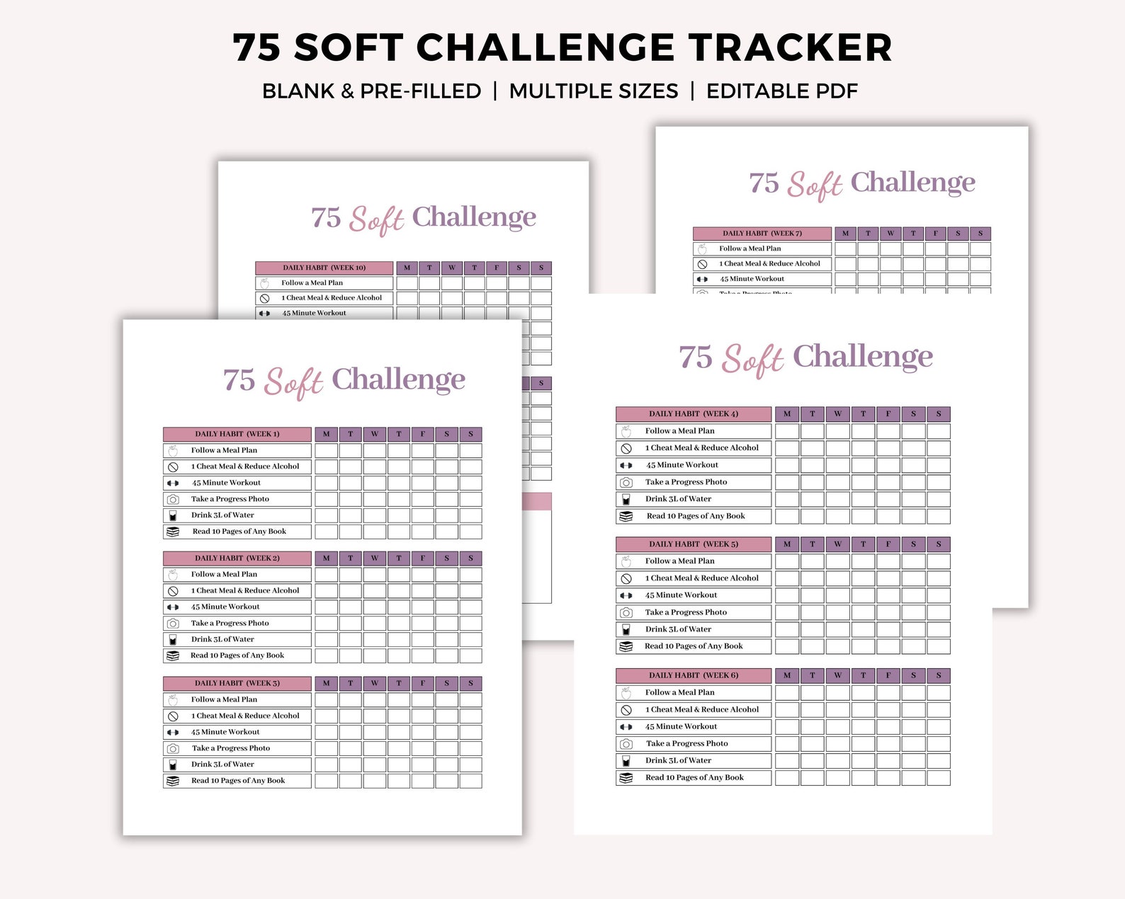 75 Soft Challenge Tracker, Fitness Journal, Daily 75 Soft Challenge, 75 ...