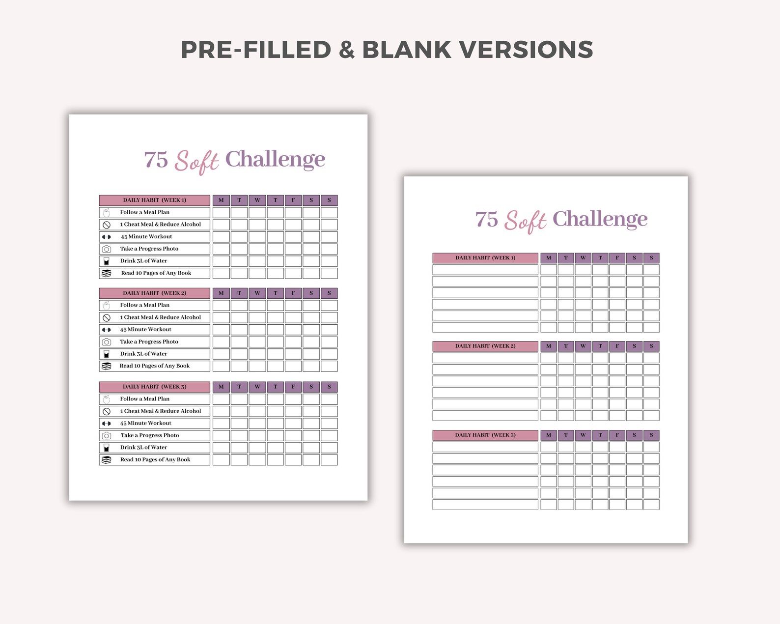 75 Soft Challenge Tracker, Fitness Journal, Daily 75 Soft Challenge, 75 ...