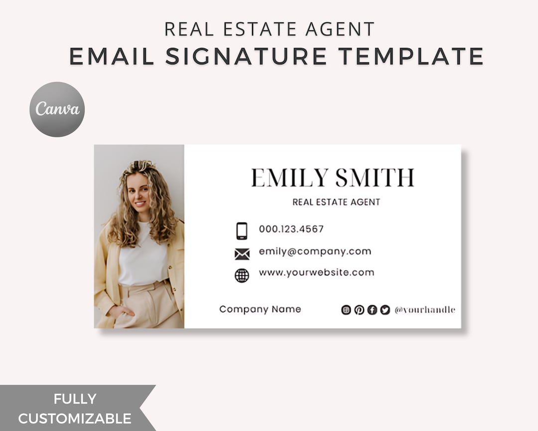 Editable Email Signature, Real Estate Agent Canva Template ...