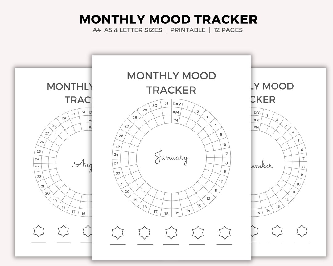 Monthly Mood Tracker, Mood Tracking Print, Daily Emotion Tracker, Mood ...