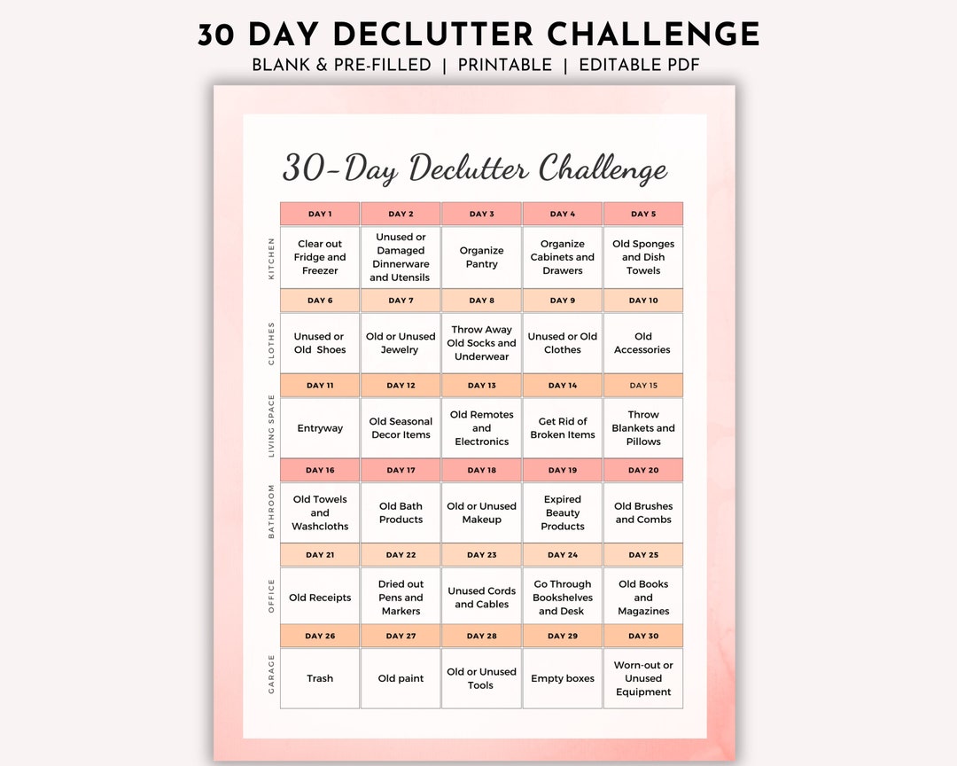 Editable Declutter Challenge, 30 Day Declutter Challenge, Deep Cleaning ...