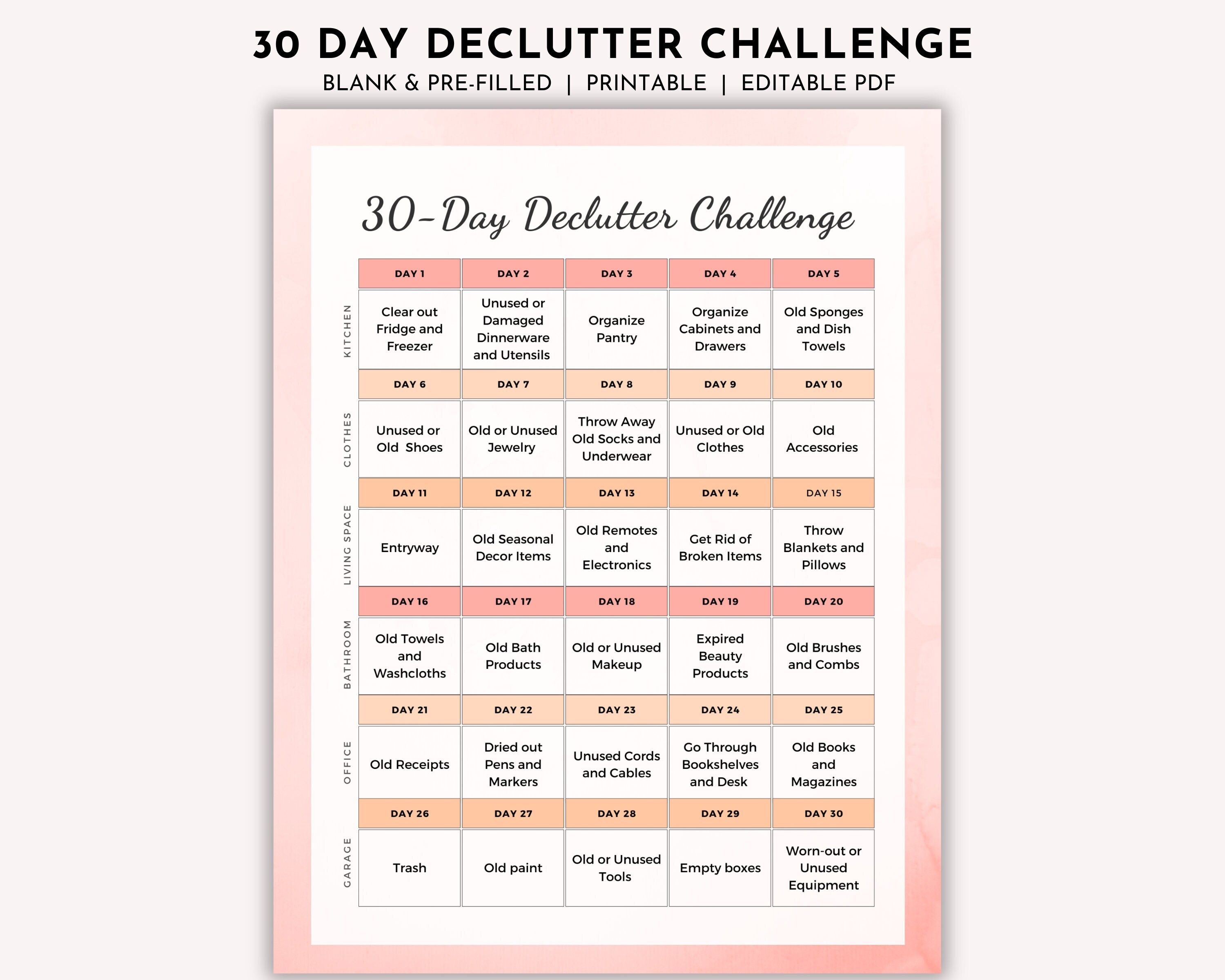 Editable Declutter Challenge, 30 Day Declutter Challenge, Deep Cleaning ...