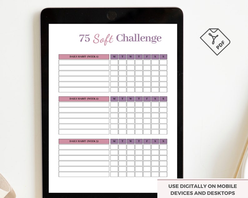 75 Soft Challenge Tracker, Fitness Journal, Daily 75 Soft Challenge, 75 ...