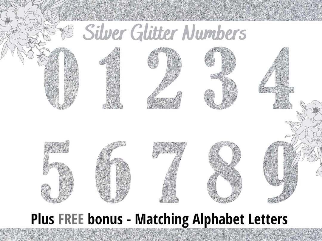 Silver Glitter Numbers Clipart Silver Glitter Digital - Etsy
