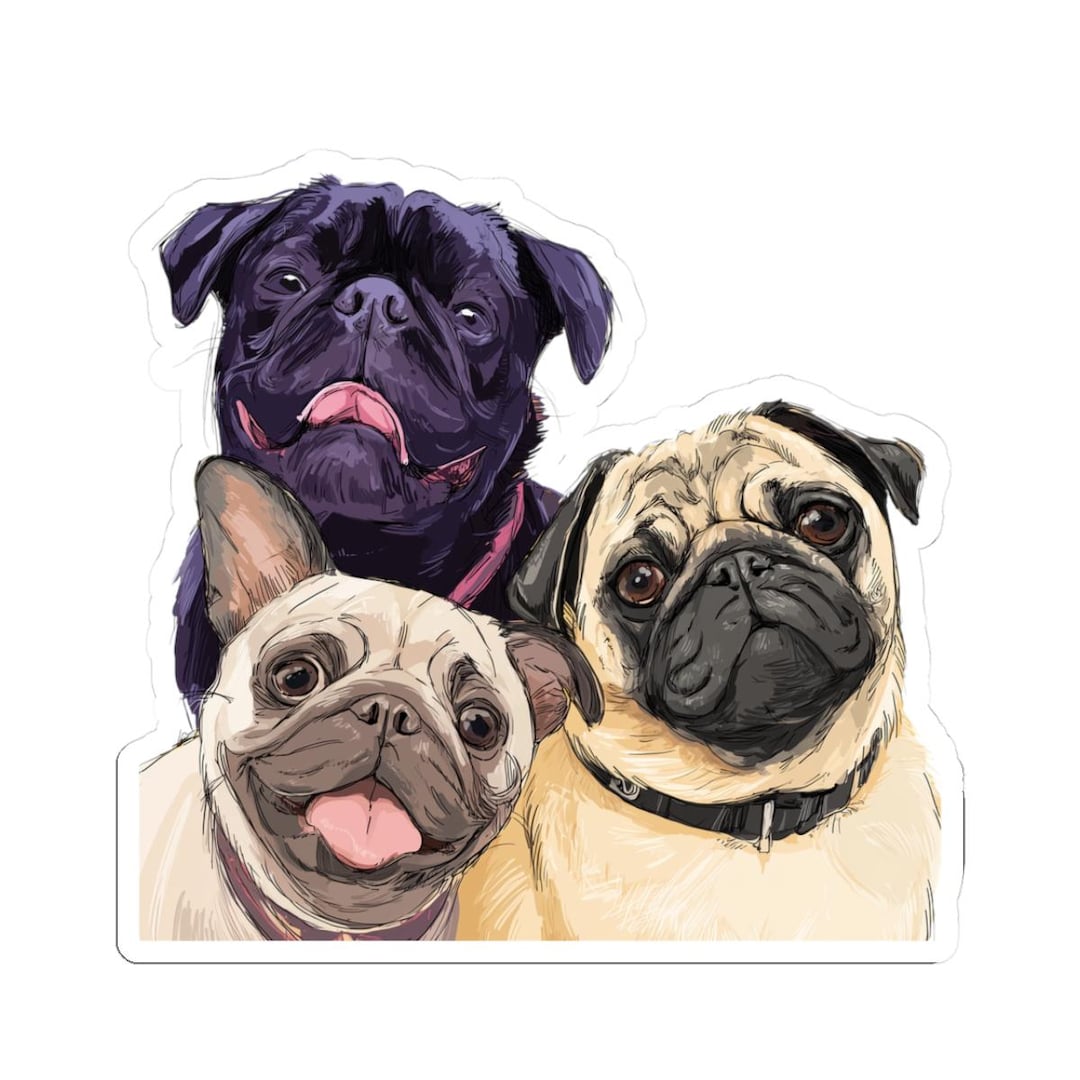Cute Pug Trio Kiss-cut Stickers | Laptop Decal, Waterproof Vinyl - Etsy
