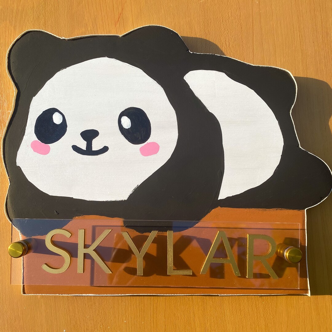 Cute Panda Lover Wooden Name Plate,kawaii Panda Artwork,cute Panda Bear ...