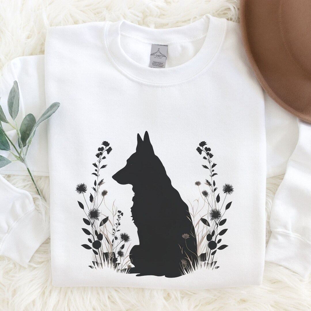 Floral German Shepherd Silhouette Sweatshirt, Dog Sweater Gift, German ...