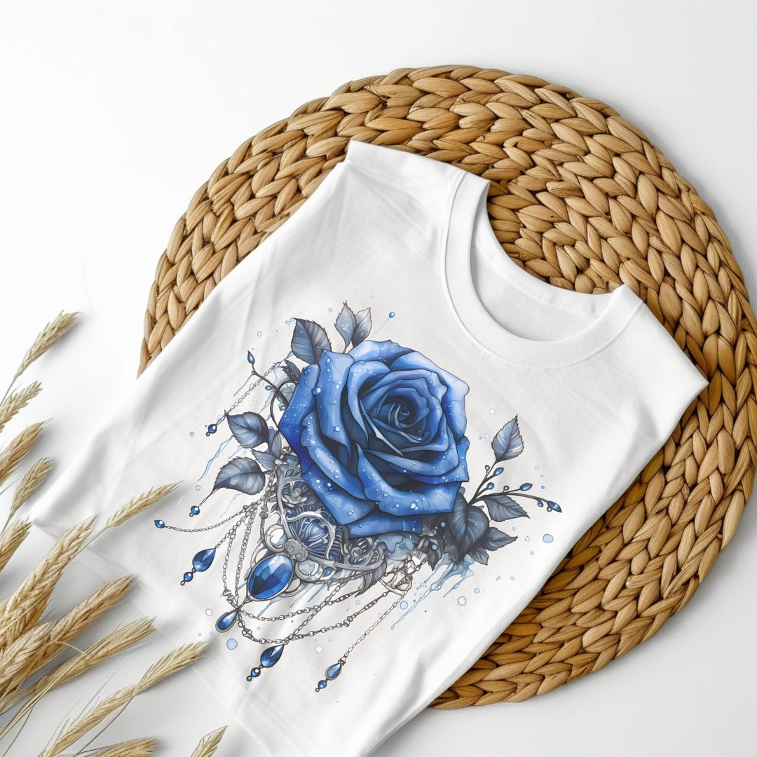 Blue Gothic Rose With Diamonds Shirt, Goth Rose Shirt, Aesthetic T ...