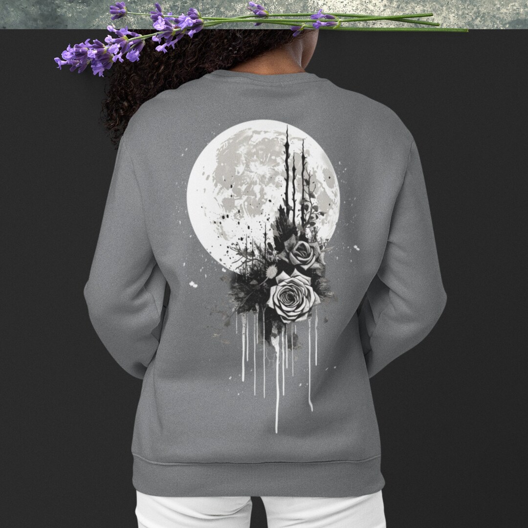 Gothic Moon Rose Sweatshirt, Mystic Floral Goth Sweater, Gift for ...