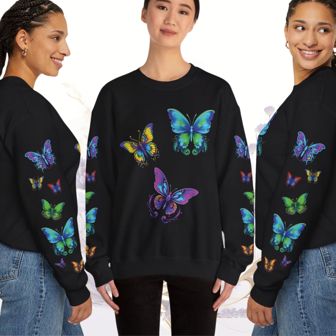 Crewneck Butterflies Sweatshirt, Vibrant Butterfly Sweatshirt, Colorful ...