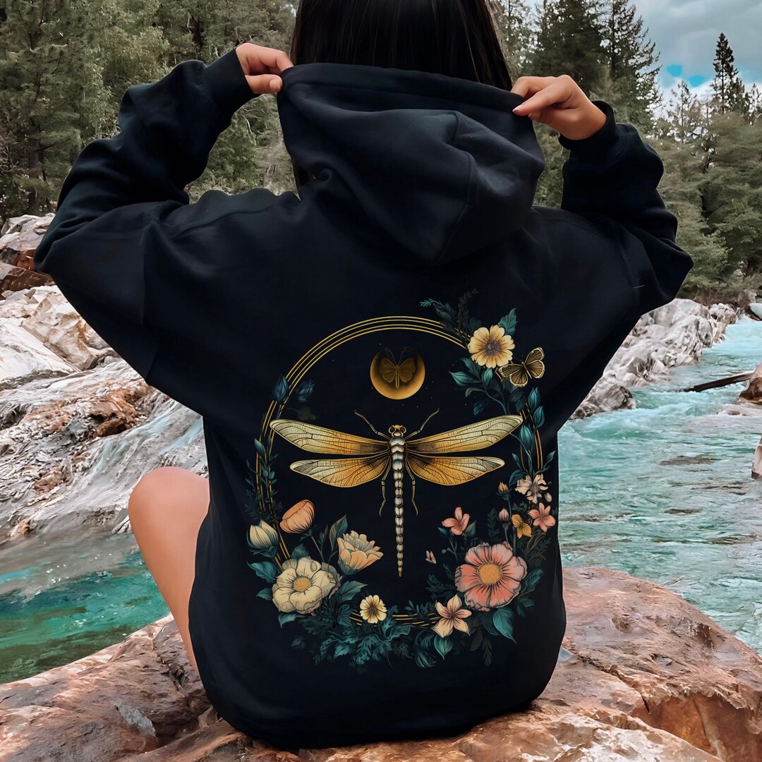 Floral Dragonfly Organic Hoodie, Unisex Gothic Clothing, Mystic Flower ...