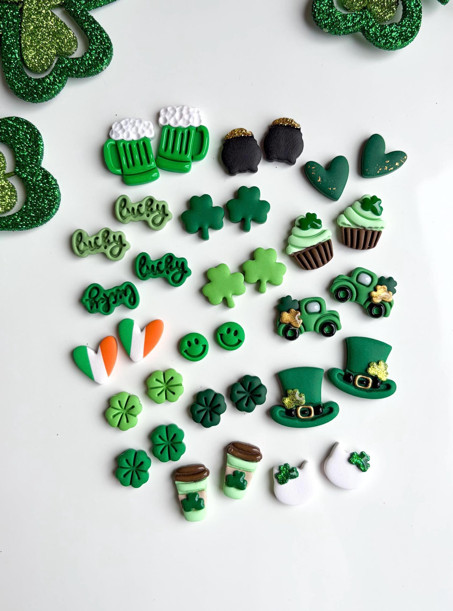 St Patrick's Day Stud Set, Polymer Clay Irish Earrings - Etsy