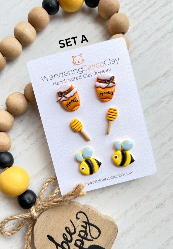Clay bee earrings store