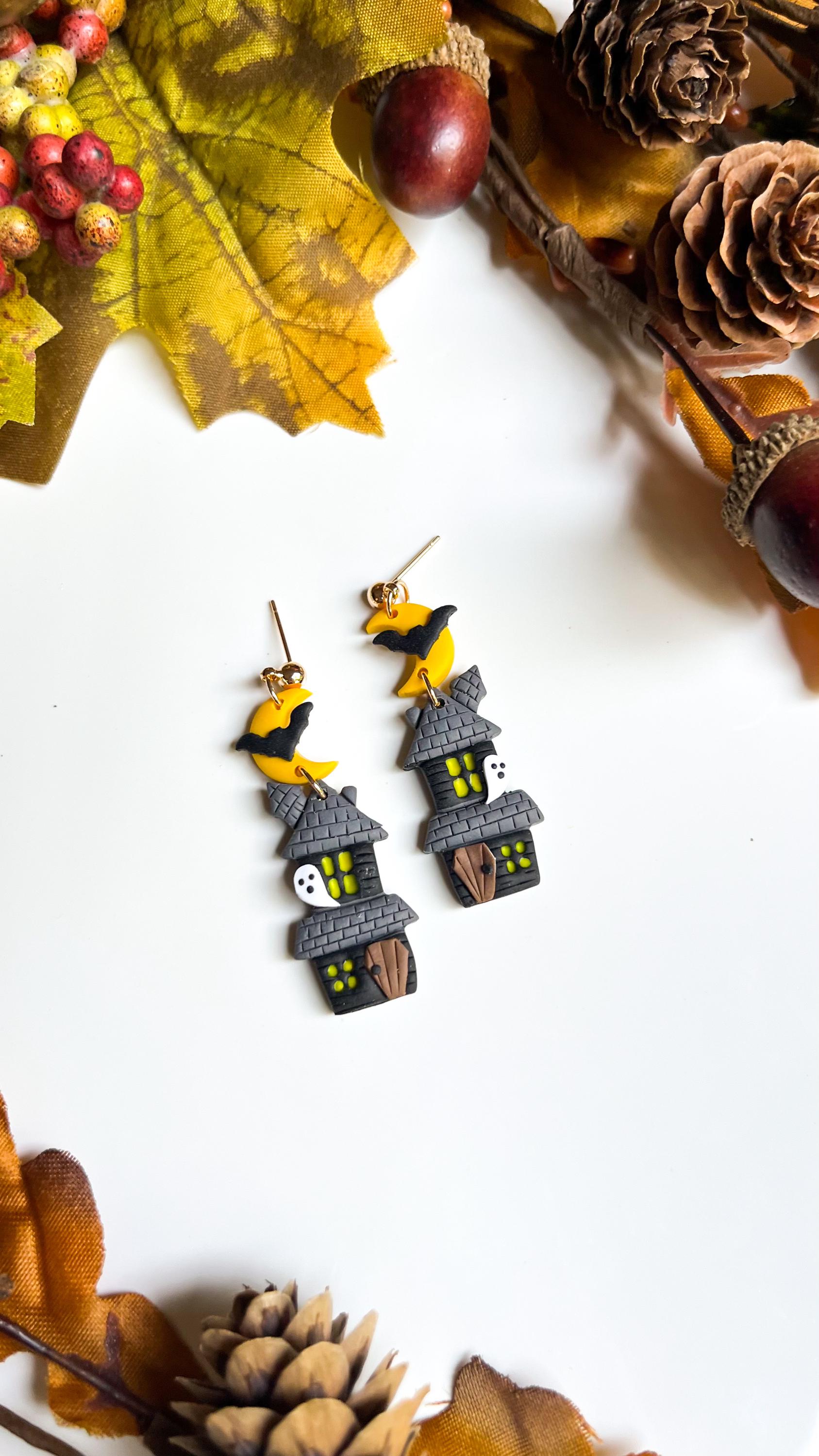 Spooky Haunted House Earrings for Halloween, Unique Handmade Haunted ...