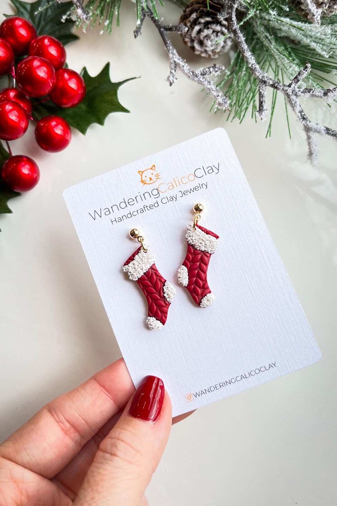 Red and White Christmas Stockings Earrings, Christmas Party Accessories ...
