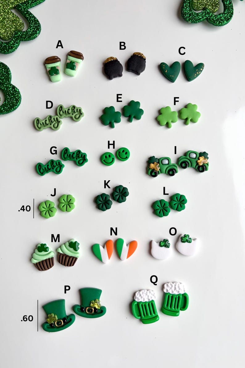 St Patrick's Day Stud Set, Polymer Clay Irish Earrings - Etsy