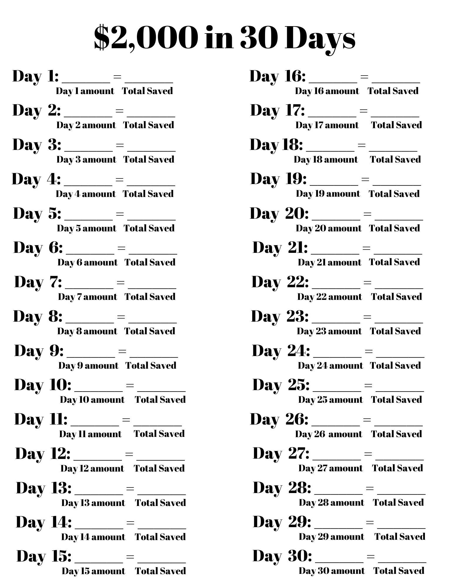 Saving 2,000 in 30 Days Savings Plan, Budgeting, Saving Money, Savings ...