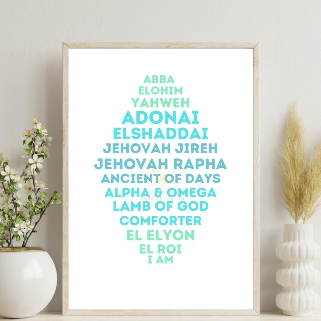 Names of God Wall Art | Elohim Adonia | Yahweh | Elshaddai Jehovah ...