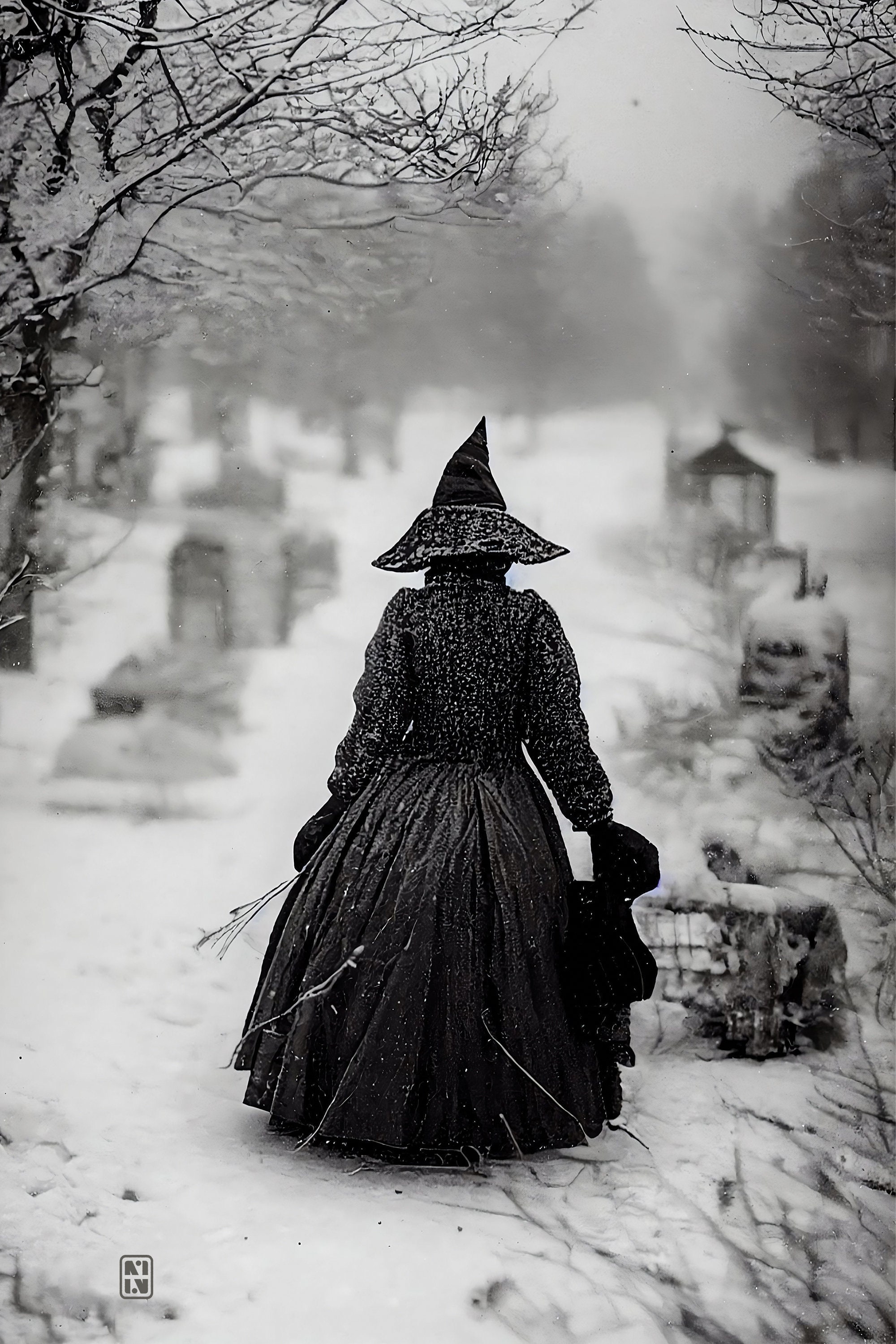 Vintage Style Art of a Witch Wearing a Judenhat in a Winter - Etsy