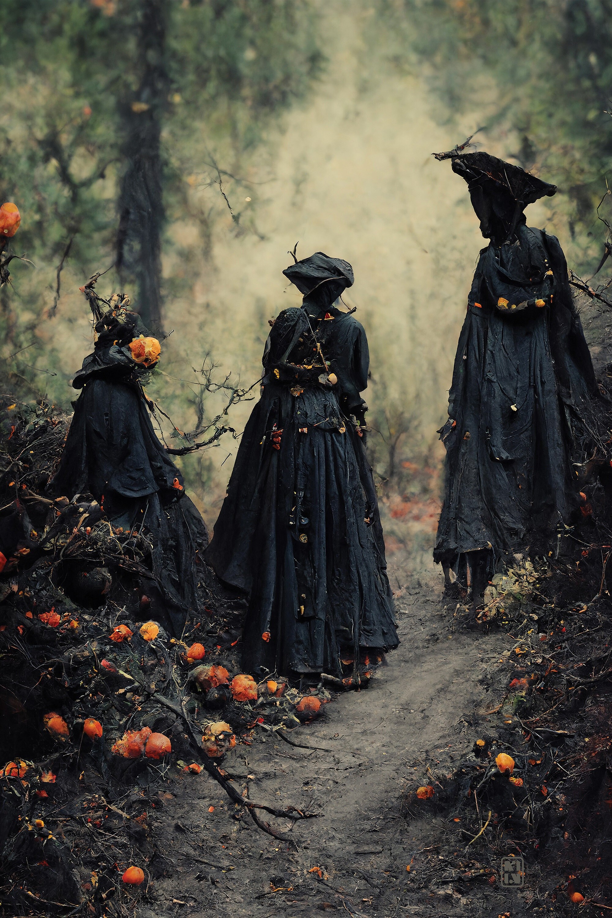 Three Witches Walking in a Spooky Forest Printable Wall Art - Etsy