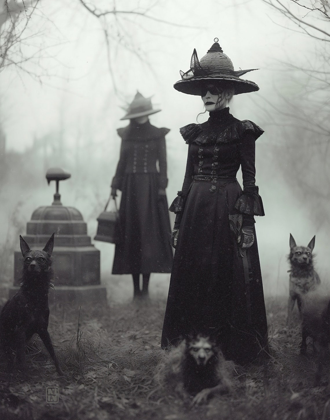 Gothic Art Vintage Style Art of Witches in a Graveyard - Etsy