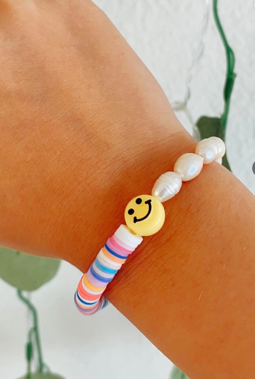 Rainbow Smiley Face and Pearl Preppy Bracelet - Etsy