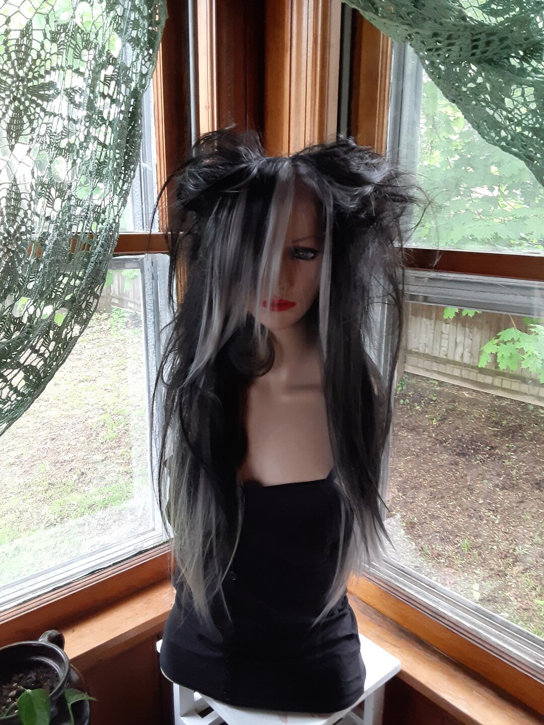 Black & Silver EMO Wig Scene Wig Gothic, Bat Nest Wig Human Hair Blend ...