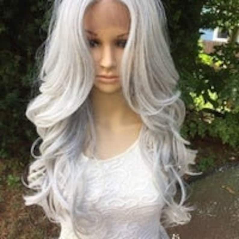 White and Silver Lace Front Wig - Etsy