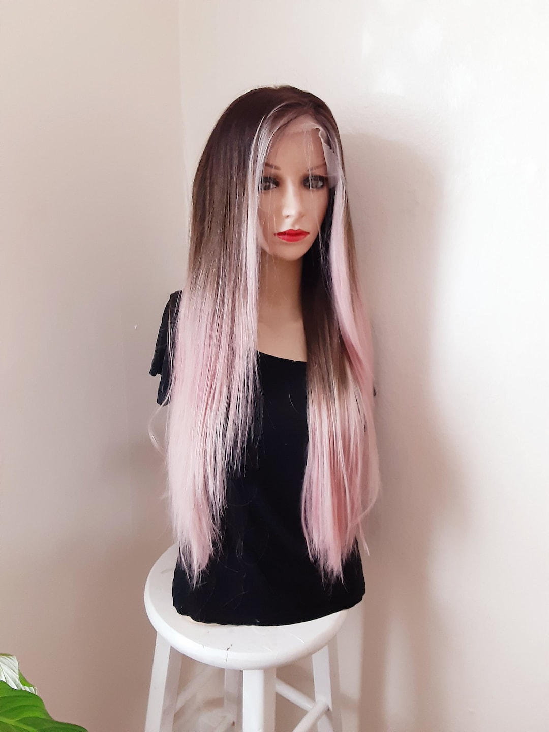 Pink and Brown Lace Front Wig 28;; Human Mixed With Synthetic Heat ...