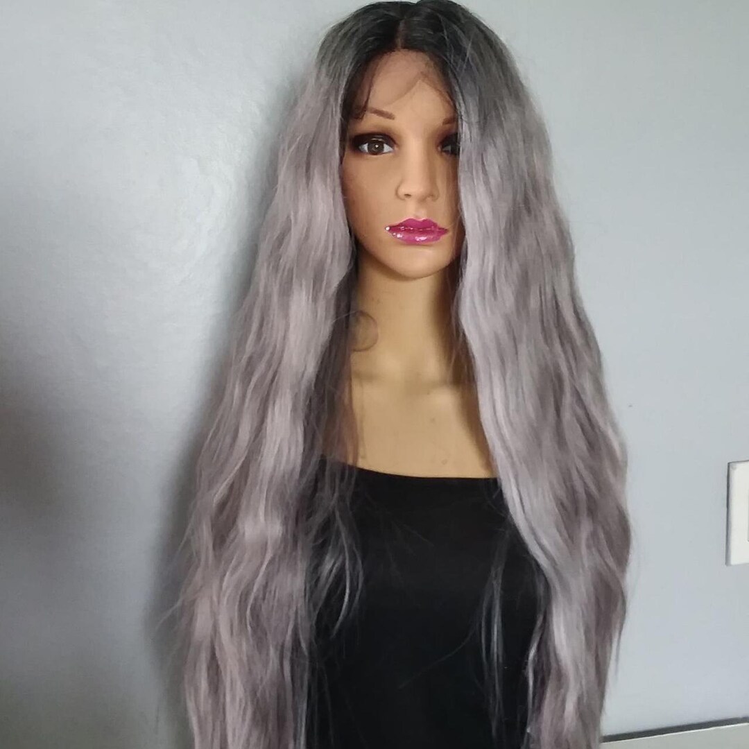 Gray and Black Lace Front Wig Wavy Long - Etsy