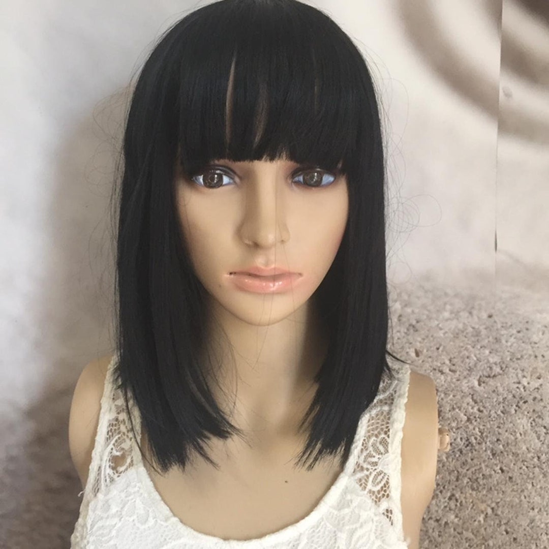 Blsck Bob Wig With Bangs - Etsy
