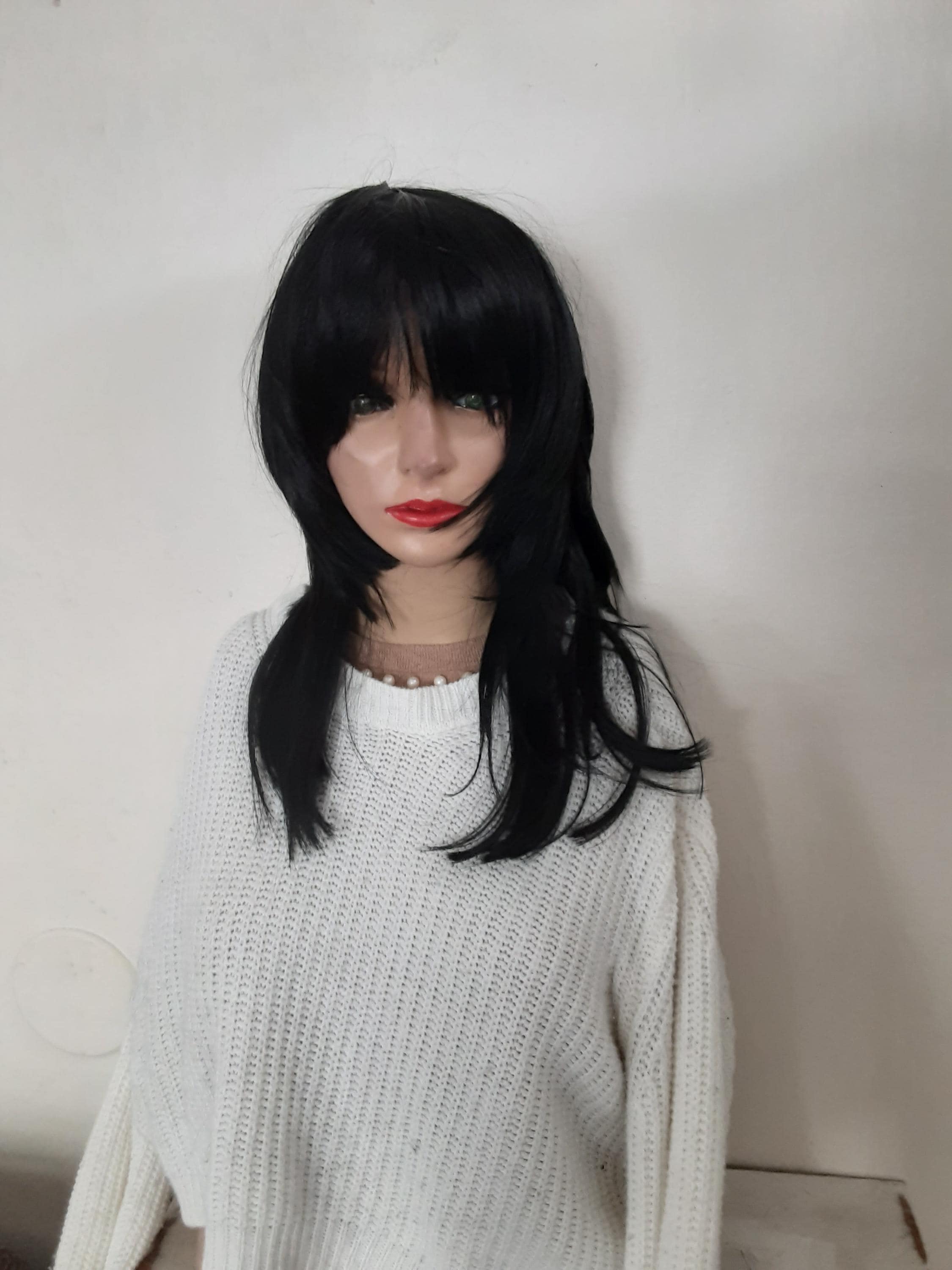 Black Gothic Layered Wig 14'' With Bangs, Emo Wig. - Etsy