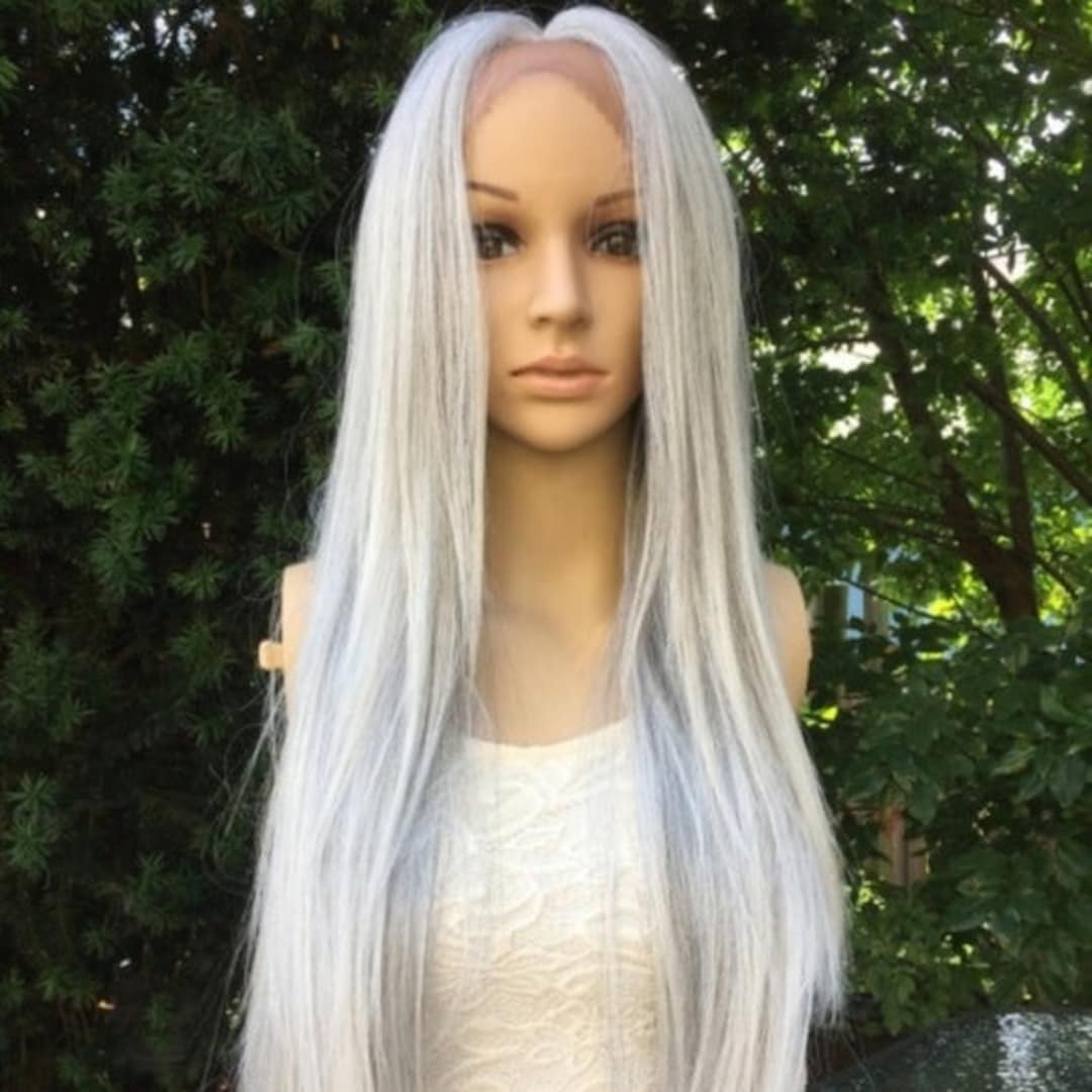 White and Silver Lace Front Wig - Etsy