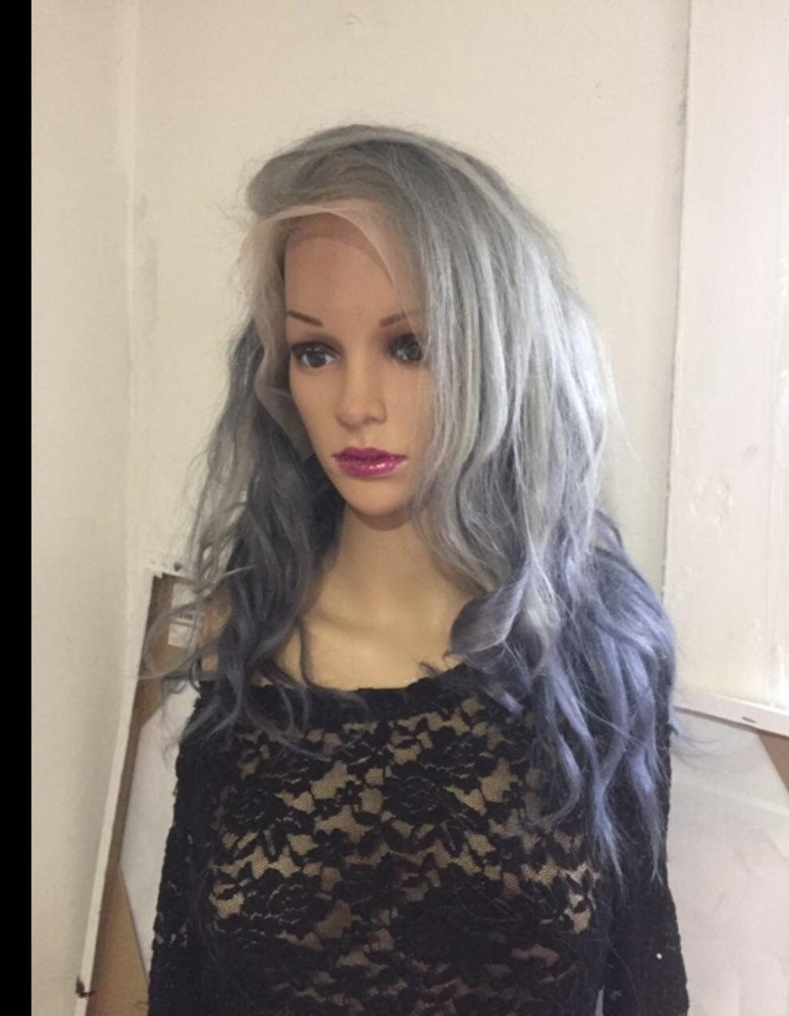 Blue and Gray Lace Front Wig 100% Human Hair. - Etsy