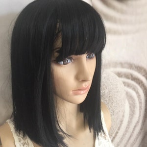 Blsck Bob Wig With Bangs - Etsy
