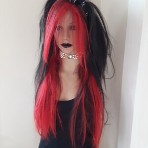 Black & Red Long EMO Wig Gothic, Wig Human Hair Mix - Etsy