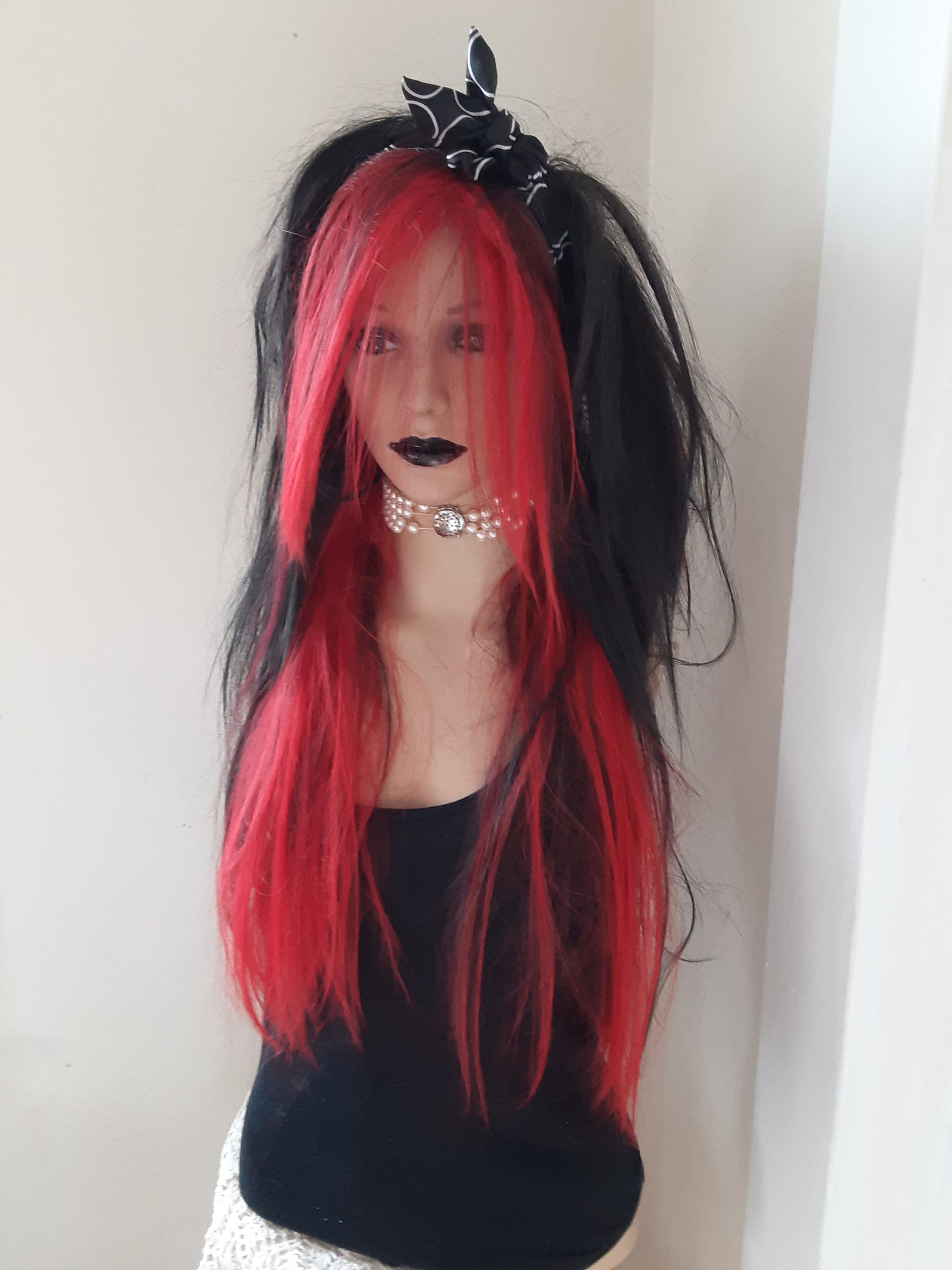Black & Red Long EMO Wig Gothic, Wig Human Hair Mix - Etsy