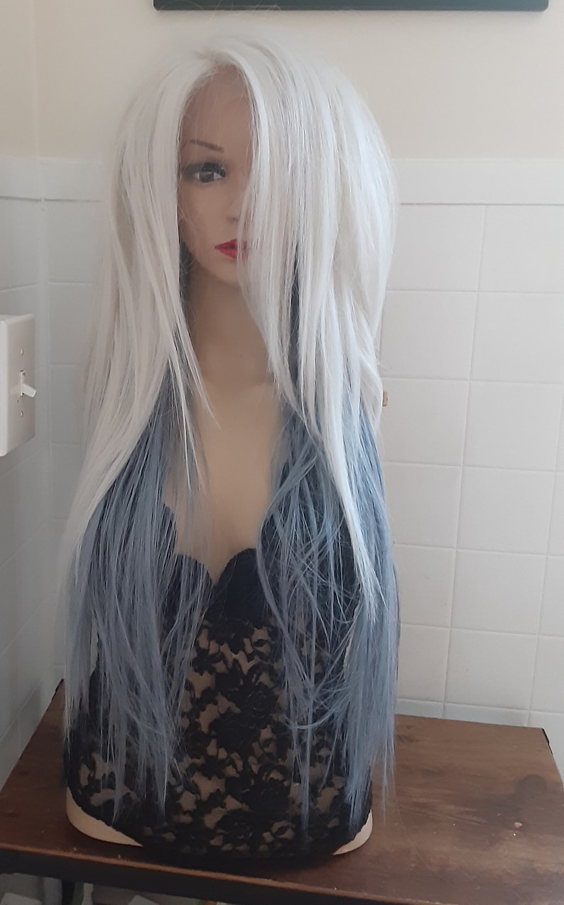 Scene Wig EMO Wig White and Silver Blue Lace Front Wig Gothic. - Etsy