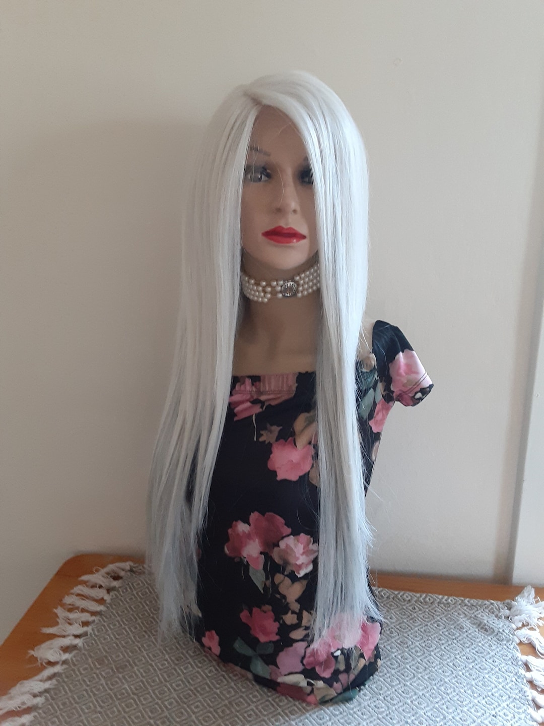 White and Silver Lace Front Wig - Etsy