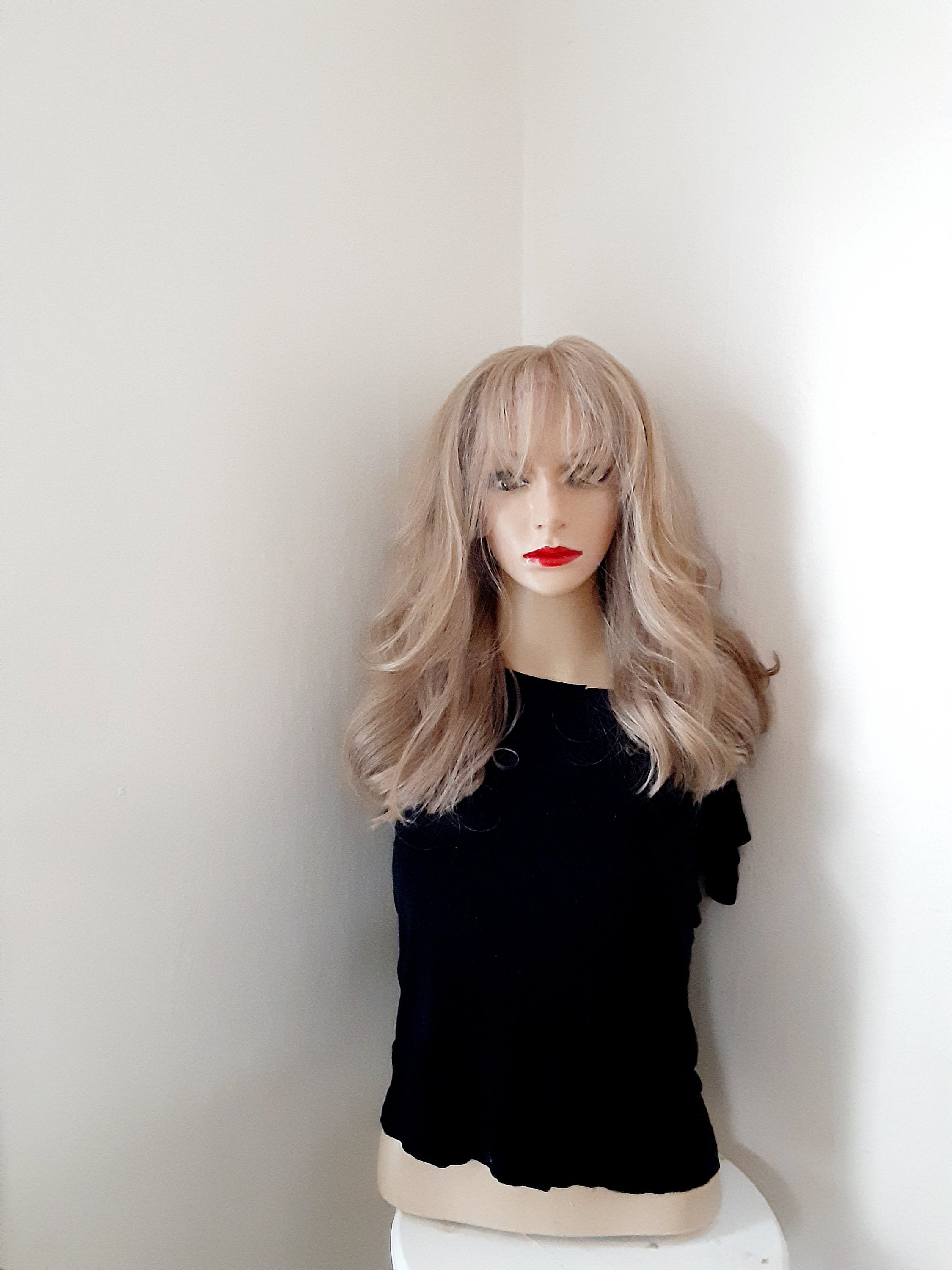 Honey Blonde Lace Front With Whisky Bangs . Human Hair Blend 16' - Etsy
