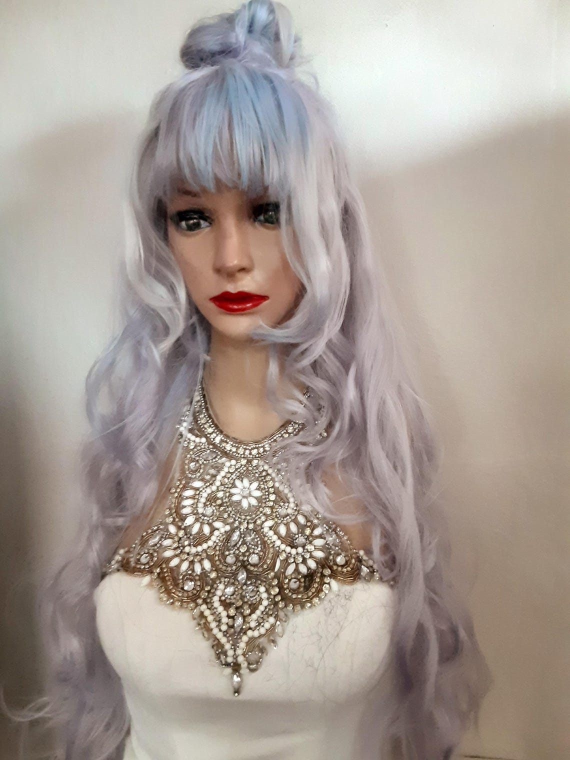 Wig With Bangs , Multi Colored Wig, White Blue and Purple. . Straight ...