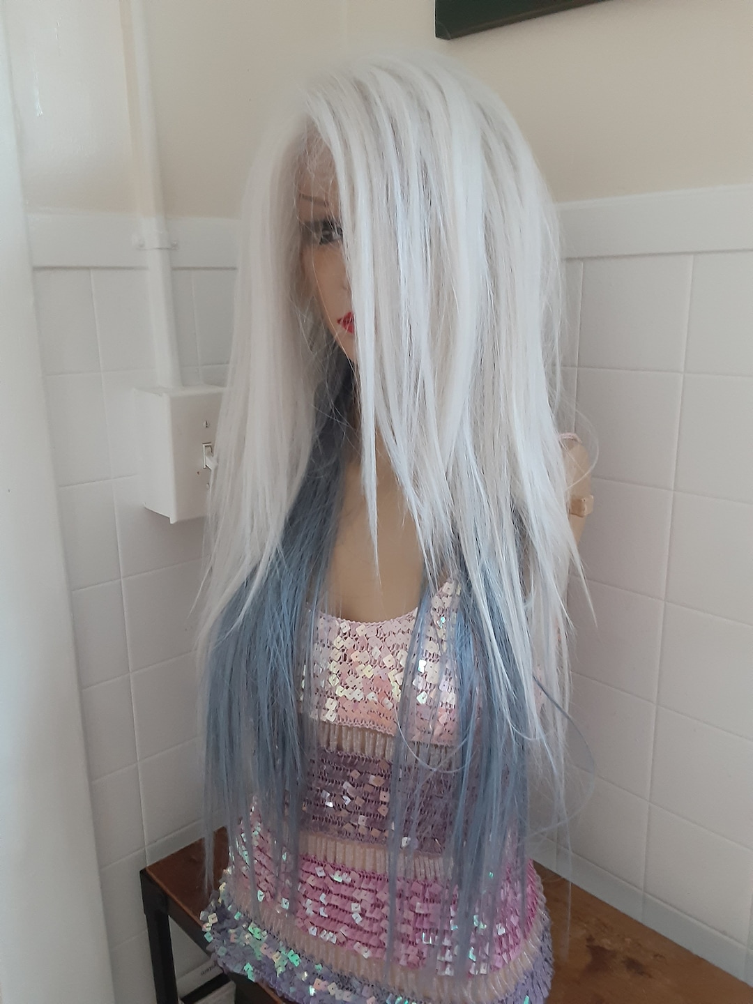 Scene Wig EMO Wig White and Silver Blue Lace Front Wig Gothic. - Etsy